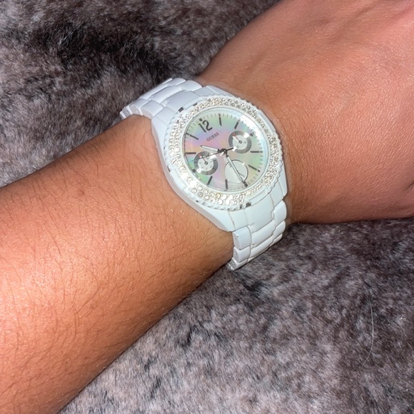Guess | Jewelry | Guess White Ceramic Watch With Swarovski Crystals ...